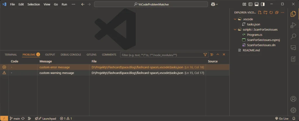 VS Code: display custom warnings in the Problems tab - Tim Taurit